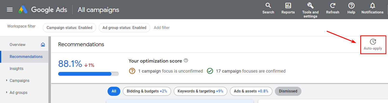 Google Ads recommendations in your account: what they are, which ones ...